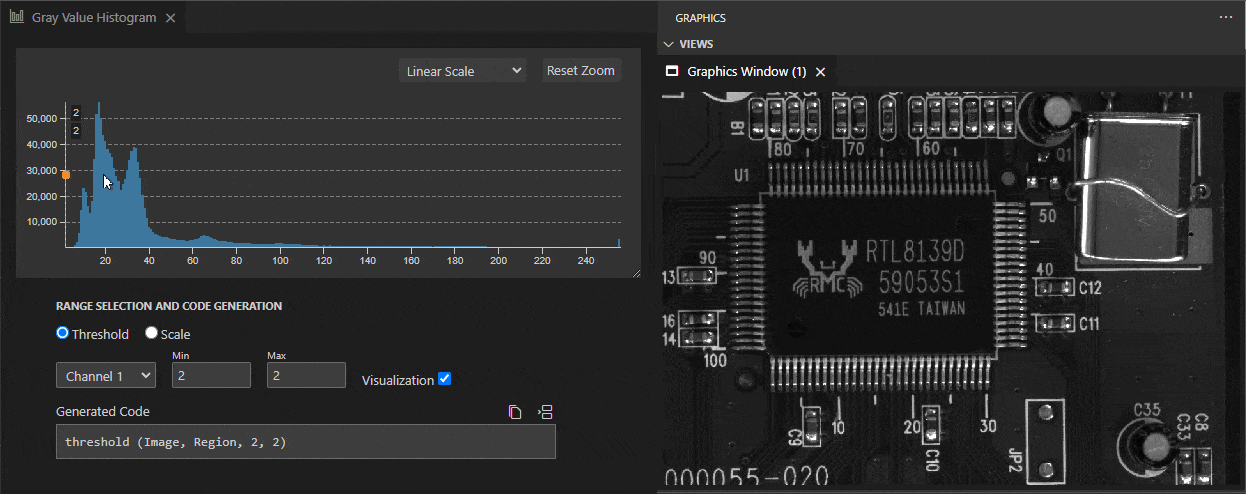 Gray value histogram - HDevelopEVO Documentation